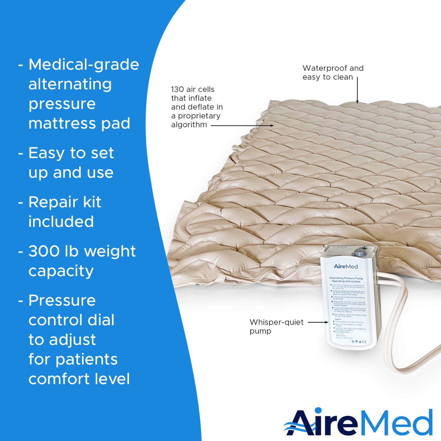 AireMed Alternating Pressure Mattress Topper With Whisper Quiet ...