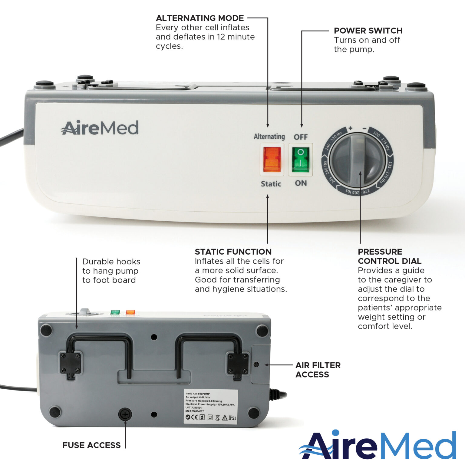 AireMed 5” Alternating Pressure Mattress Overlay System With Static ...