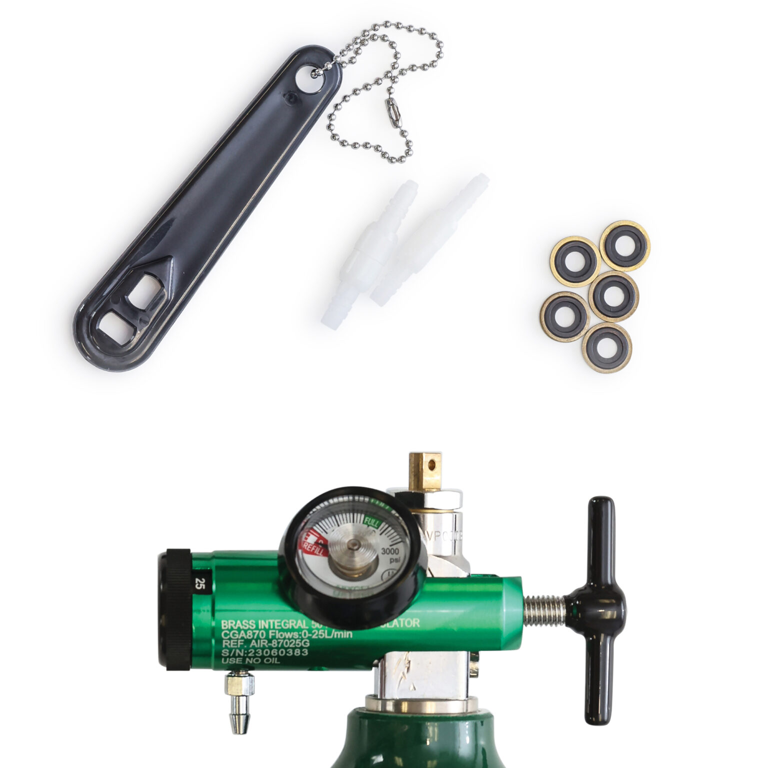 AireMed Oxygen Tank Regulator 0-25LPM, CGA-870 Gauge Flow Rate - AireMed